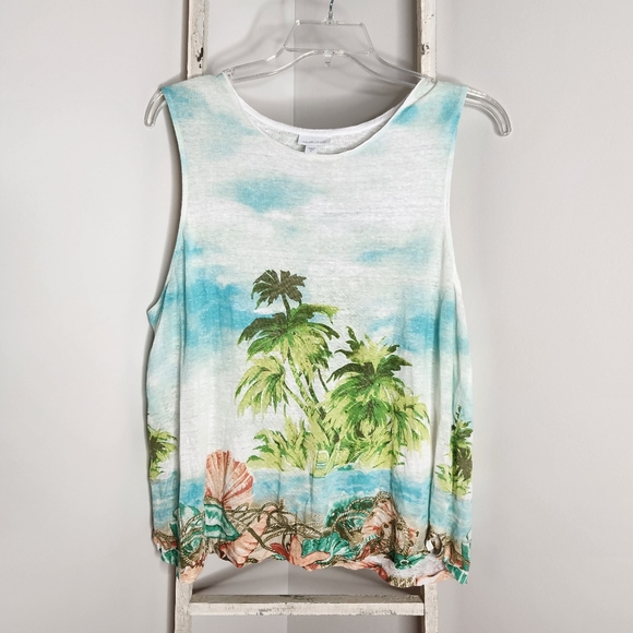 J. Jill | Tops | Jjill Top Womens Xl 0 Linen Palm Tree Beach Seashell ...